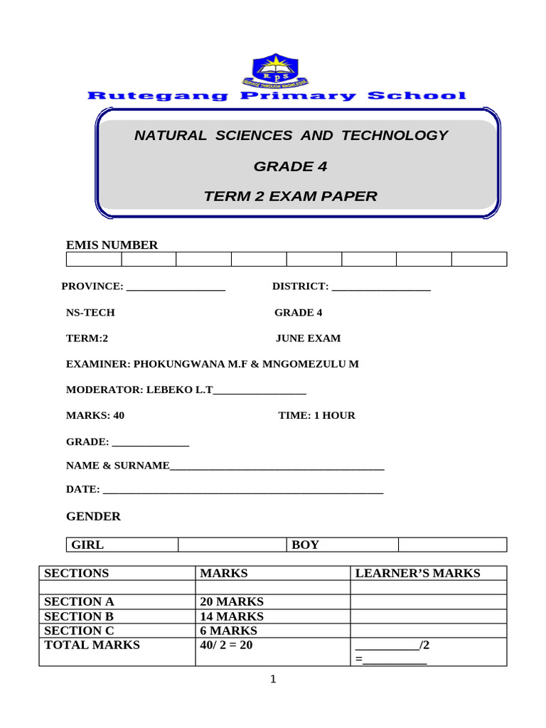 Grade 4 NST Term 2 Exam Paper | PDF | Water | Liquids
