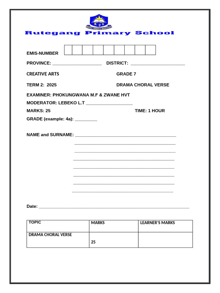 Creative Arts Term 2 Dance and Drama Exam Paper 2025 | PDF | Dances ...