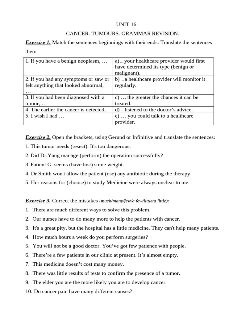 Cancer and Tumor Grammar Exercises | PDF | Neoplasms | Cancer