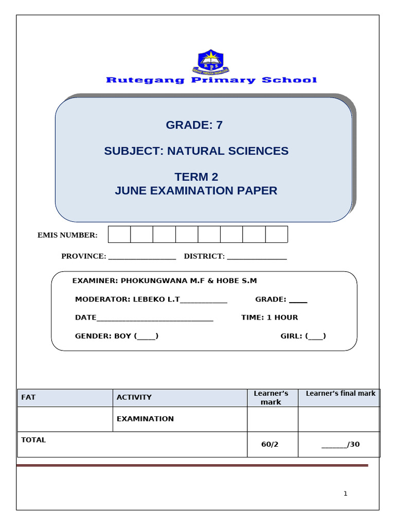 Grade 7 Natural Science Exam Paper 2025 | PDF | Flowers | Seed