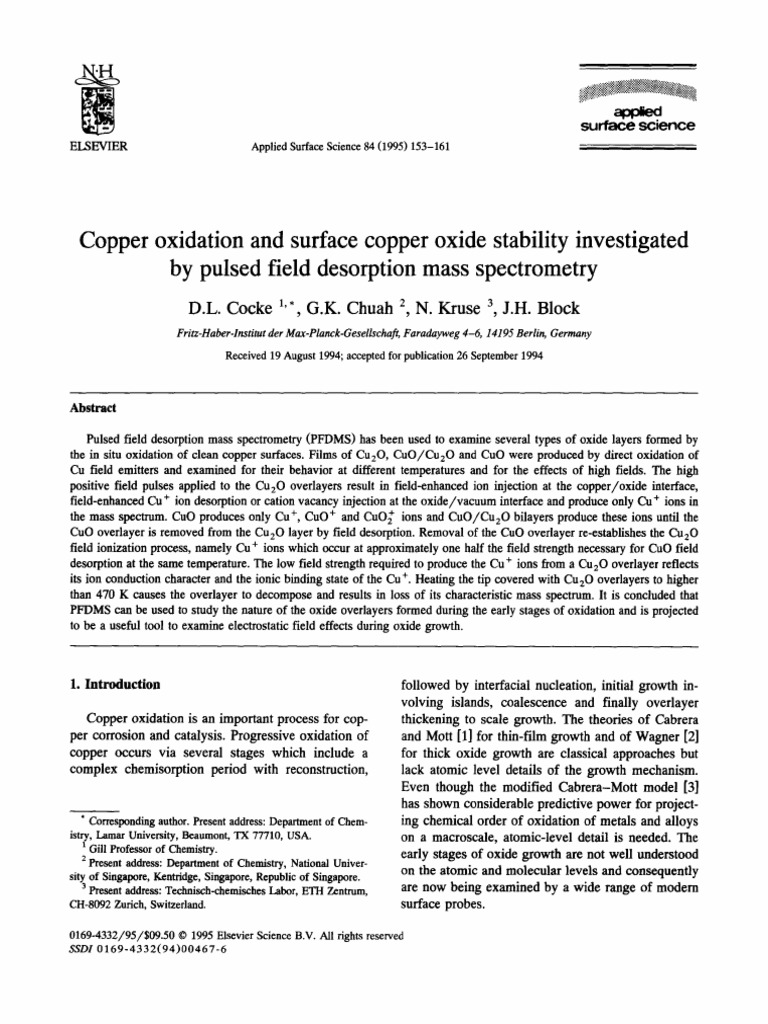 Copper Oxidation and Surface Copper Oxide Stability | PDF | Catalysis ...