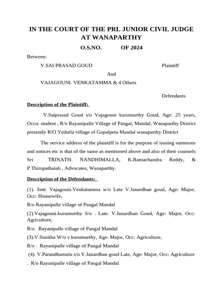 SAI GOOUD Partition Suit | PDF | Lawsuit | Cause Of Action