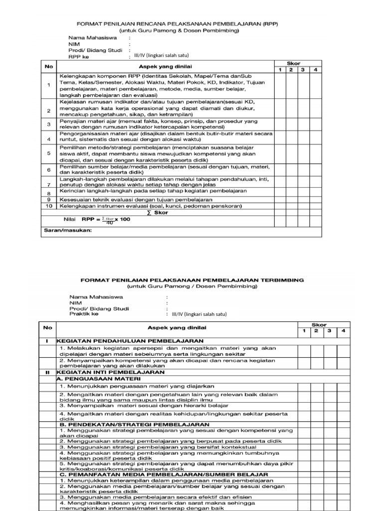 Lembar Penilaian Microteaching | PDF