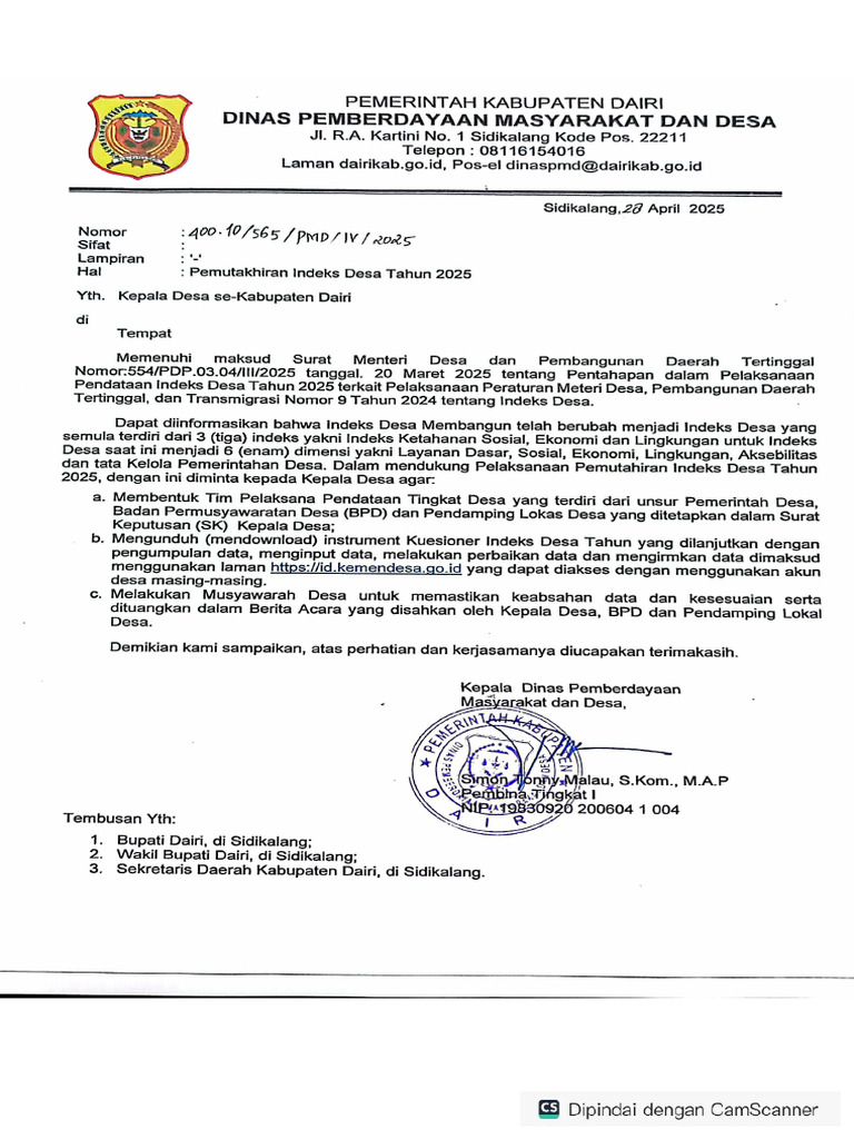Surat Pemutahiran Indeks Desa TA.2025 | PDF