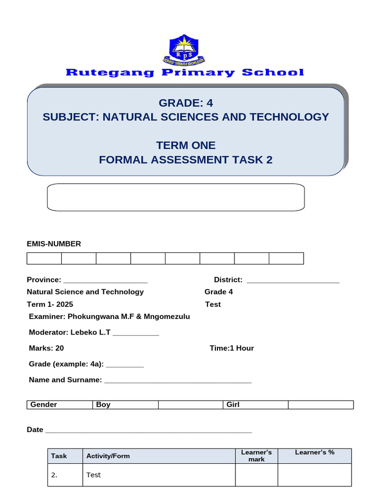 Grade 4 Natural Science Term 1 Test | PDF | Plants | Trees