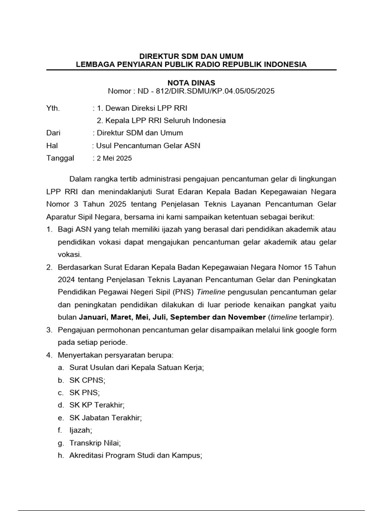 2025 ND 812 DIR SDMU - Usul Pencantuman Gelar | PDF