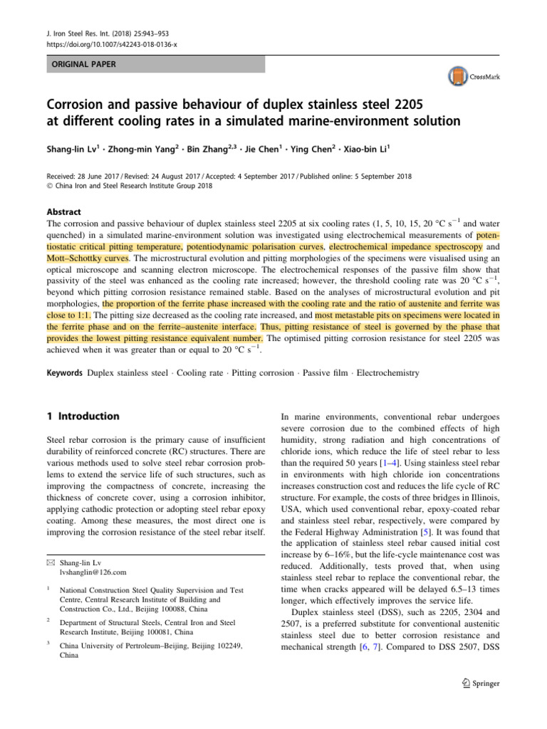 Corrosion and Passive Behaviour of Duplex Stainless Steel 2205 at ...