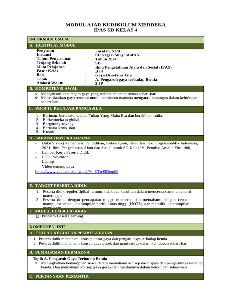 Modul Ajar Ipas Gaya | PDF