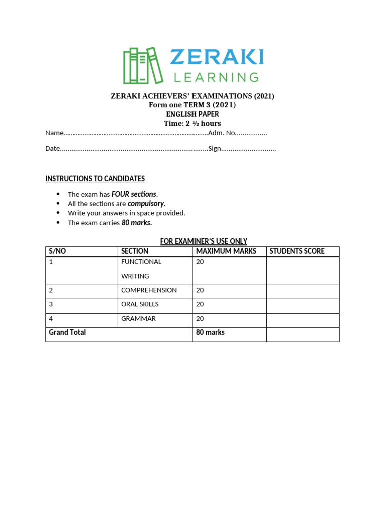 101 Form 1 Question Paper | PDF | Disciplines | Teachers