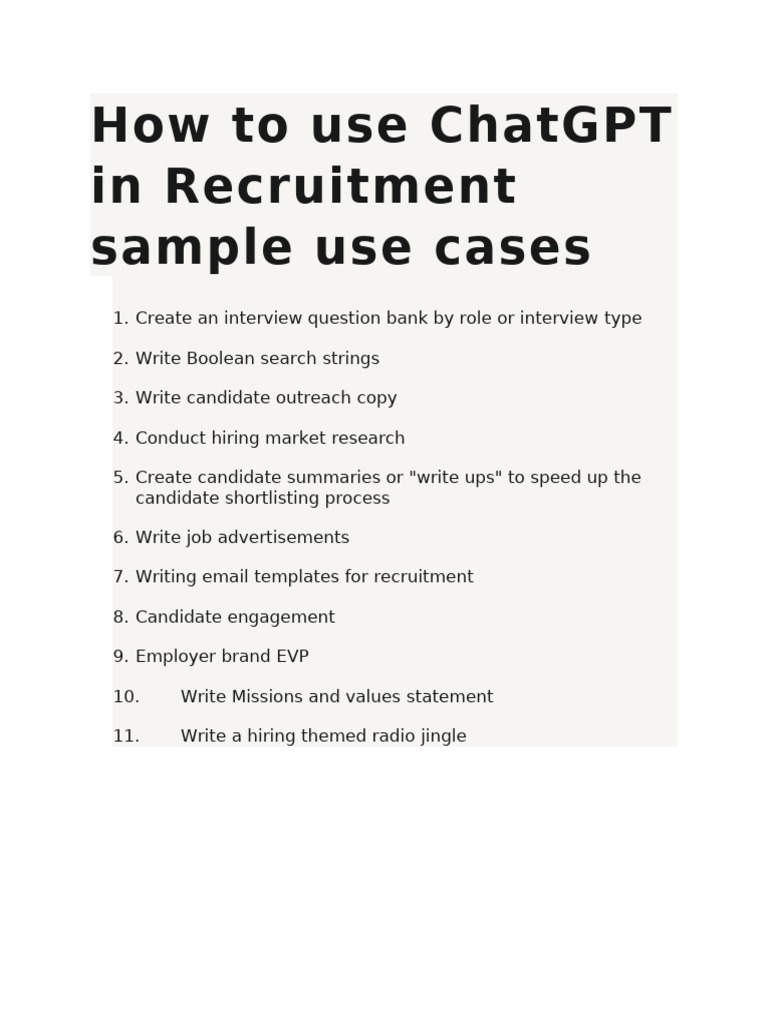 How To Use ChatGPT in Recruitment Sample Use | PDF