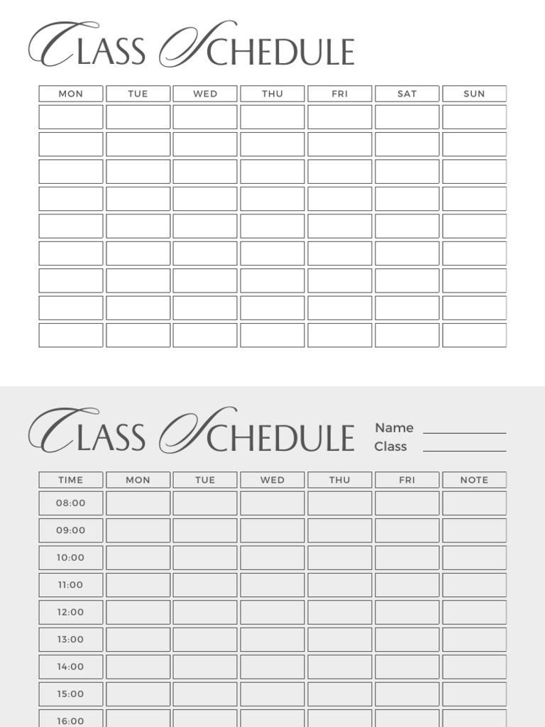 White Grey Minimalist Simple Weekly Class Schedule | PDF