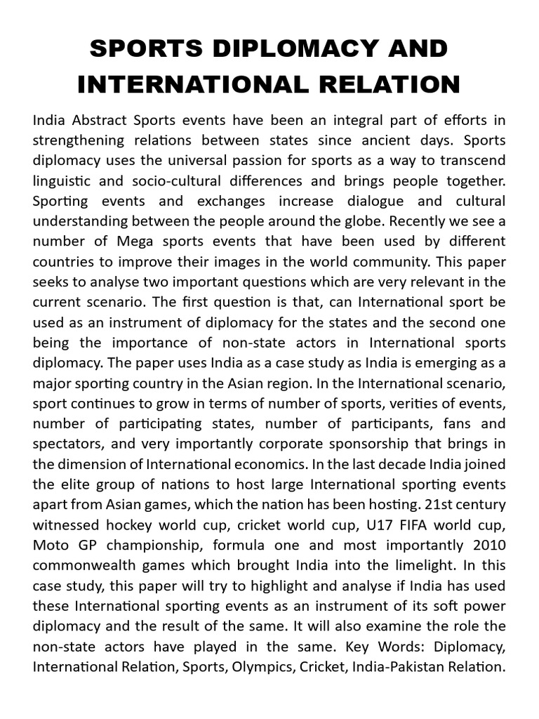 Sports Diplomacy in India: A Case Study | PDF | Diplomacy ...