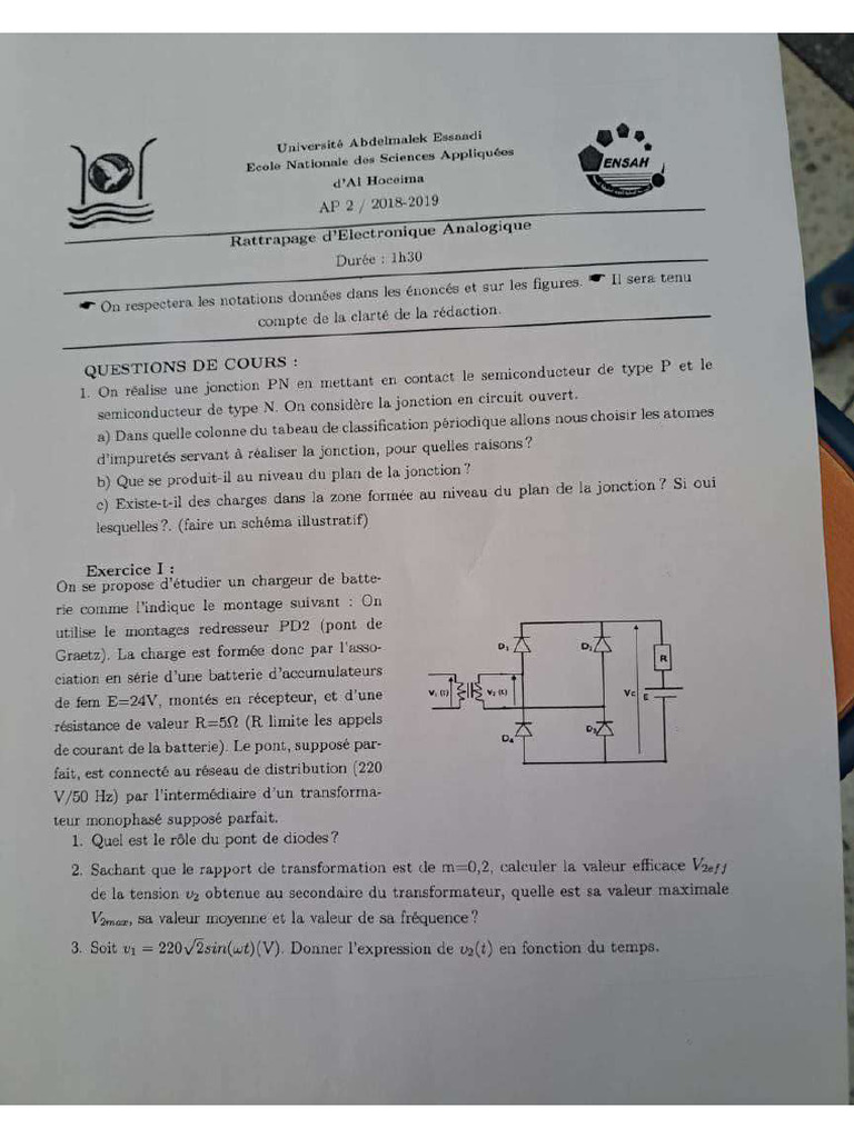 Rattrapage Electronique 2018 - 2019 | PDF