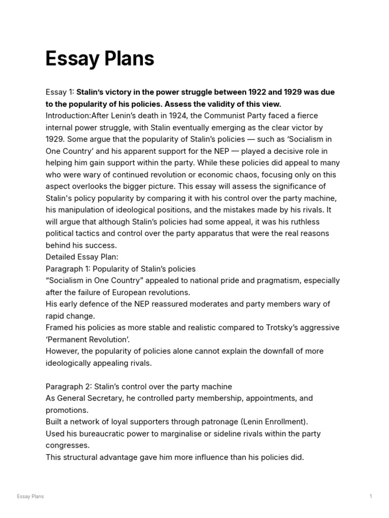 Essay Plans | PDF | Joseph Stalin | Leon Trotsky