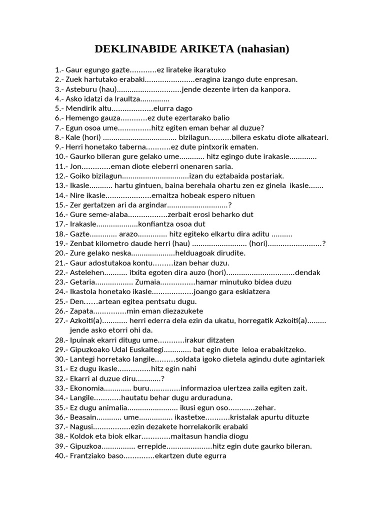 Deklinabidea Sing. Eta Plu - WORD | PDF