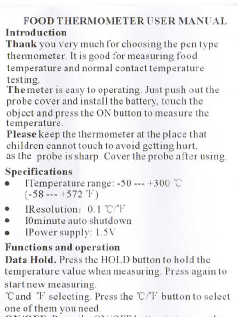 Food Thermometer User Manual | PDF