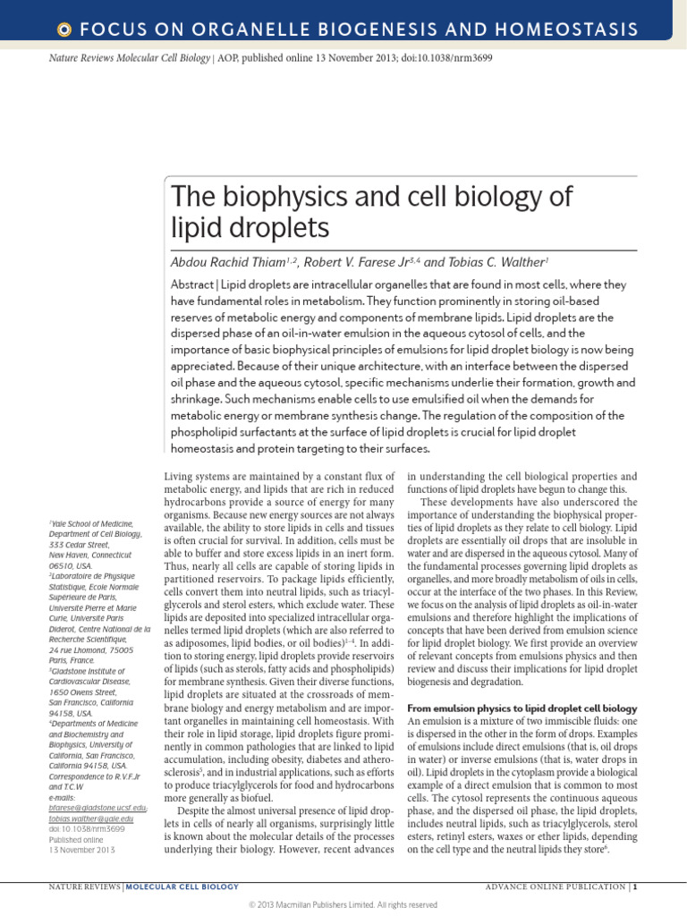 The Biophysics and Cell Biology of | PDF | Emulsion | Lipid