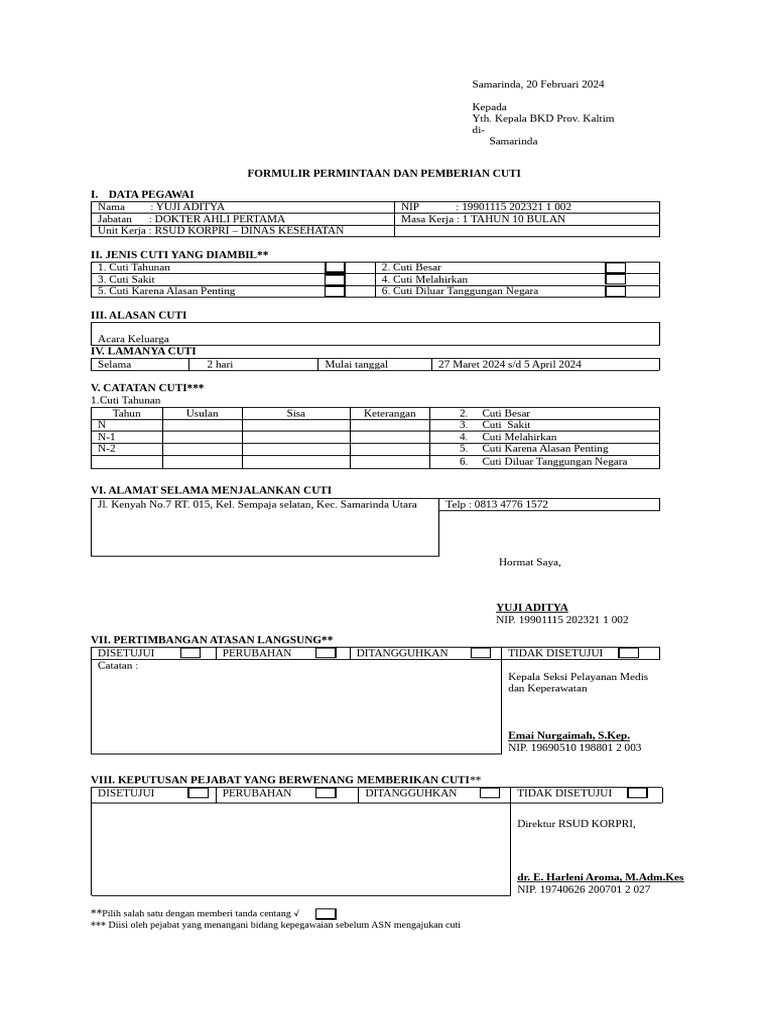 Format Cuti p3k | PDF
