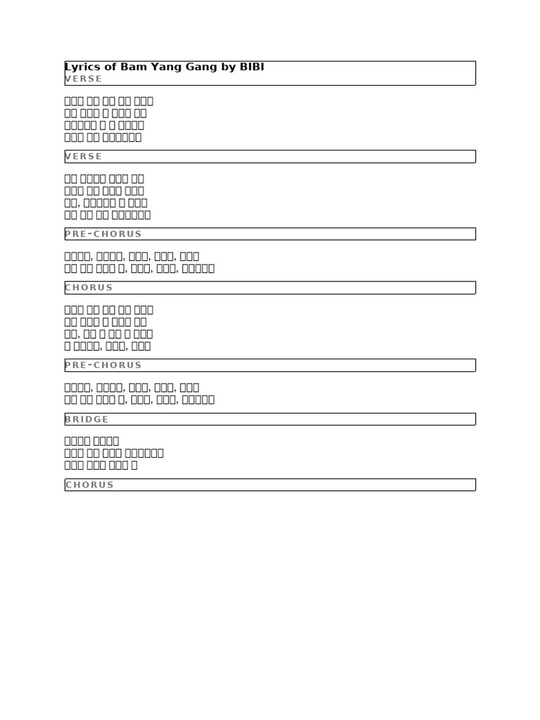 Lyrics of Bam Yang Gang by BIBI | PDF