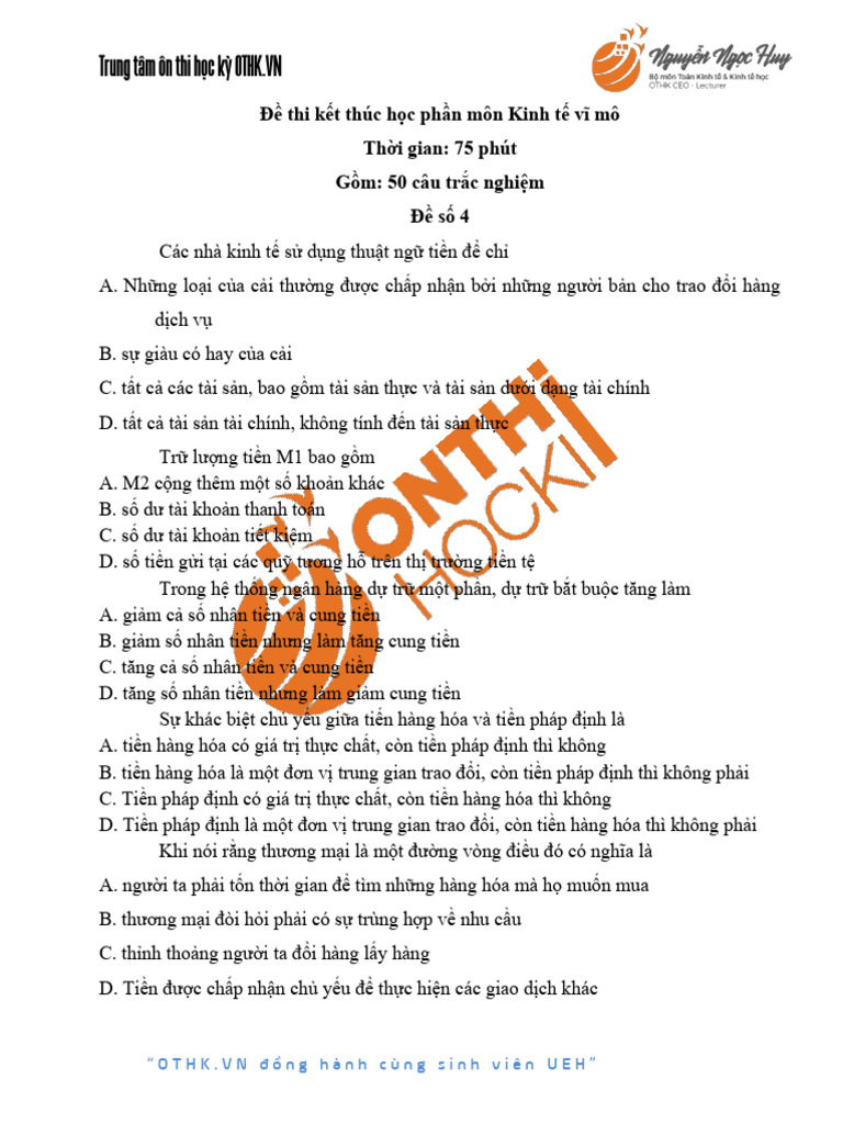 Đề thi cuối kỳ vĩ mô UEH | PDF