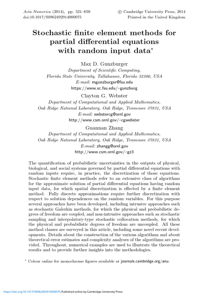 Stochastic Finite Element Methods For Partial Differential Equations With Random Input Data ...