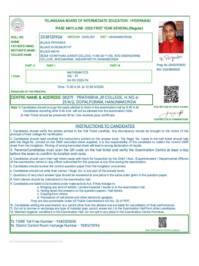 Hall Ticket Instructions for 2025 Exams | PDF