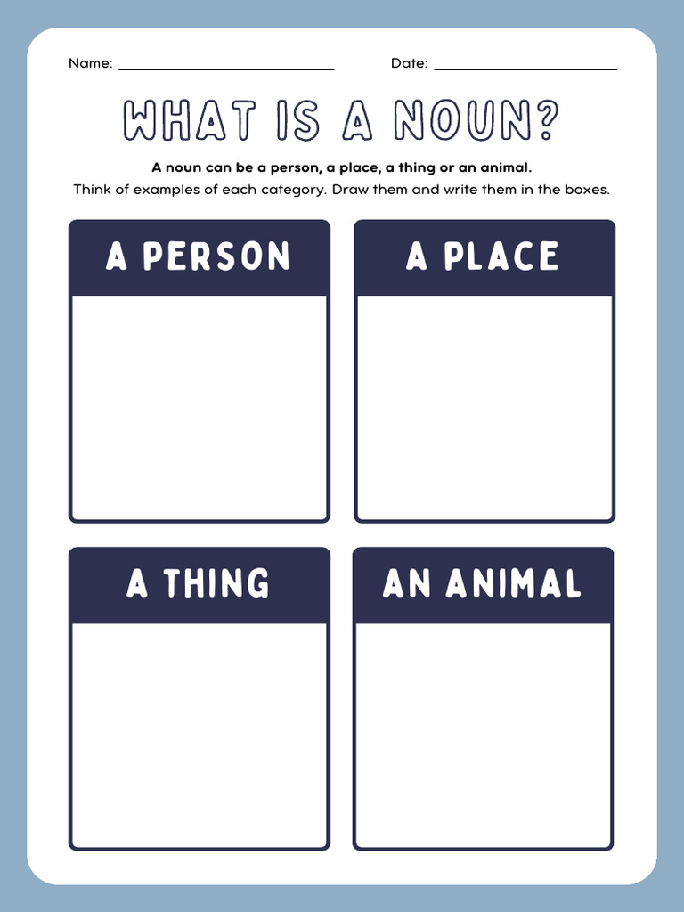 White Blue Nouns Worksheet | PDF
