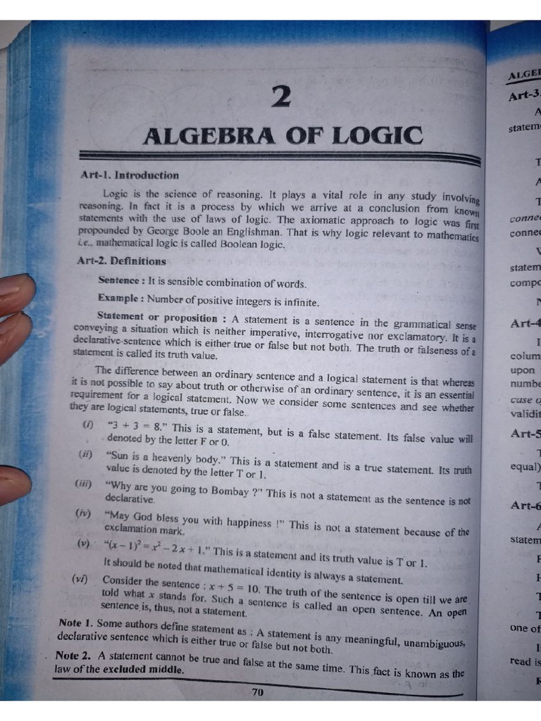 Algebra of Logic (Maths BCA) | PDF
