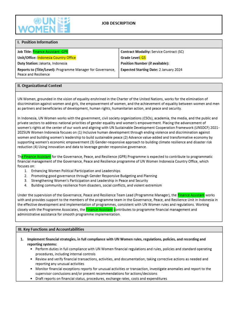 ToR Finance Assistant GPR - SC - 5 | PDF | Governance | Regulatory ...