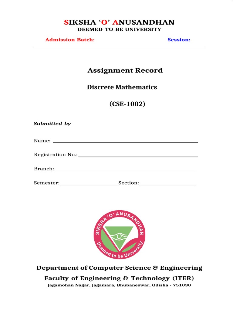 Assignment Record-Format (Discrete Mathematics - CSE1002) | PDF
