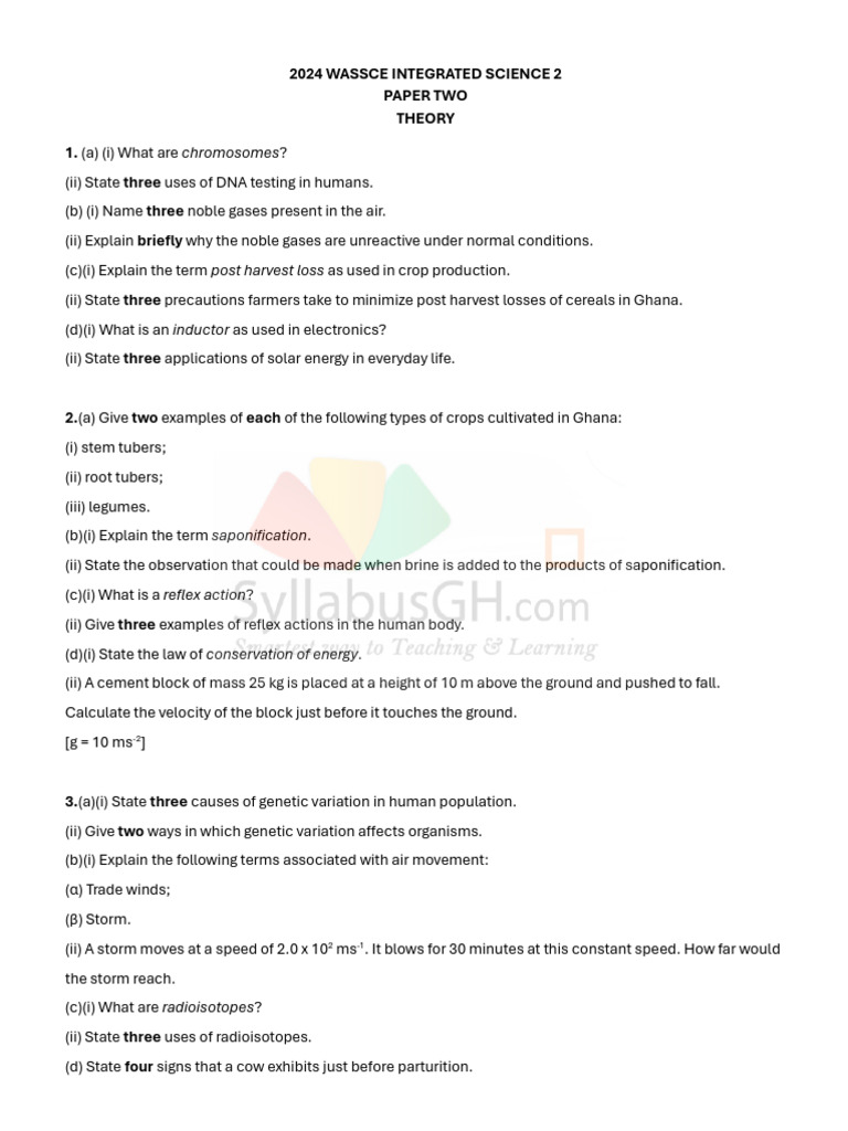 2024 Wassce Integrated Science 2 | PDF | Ammonium | Chemical Substances