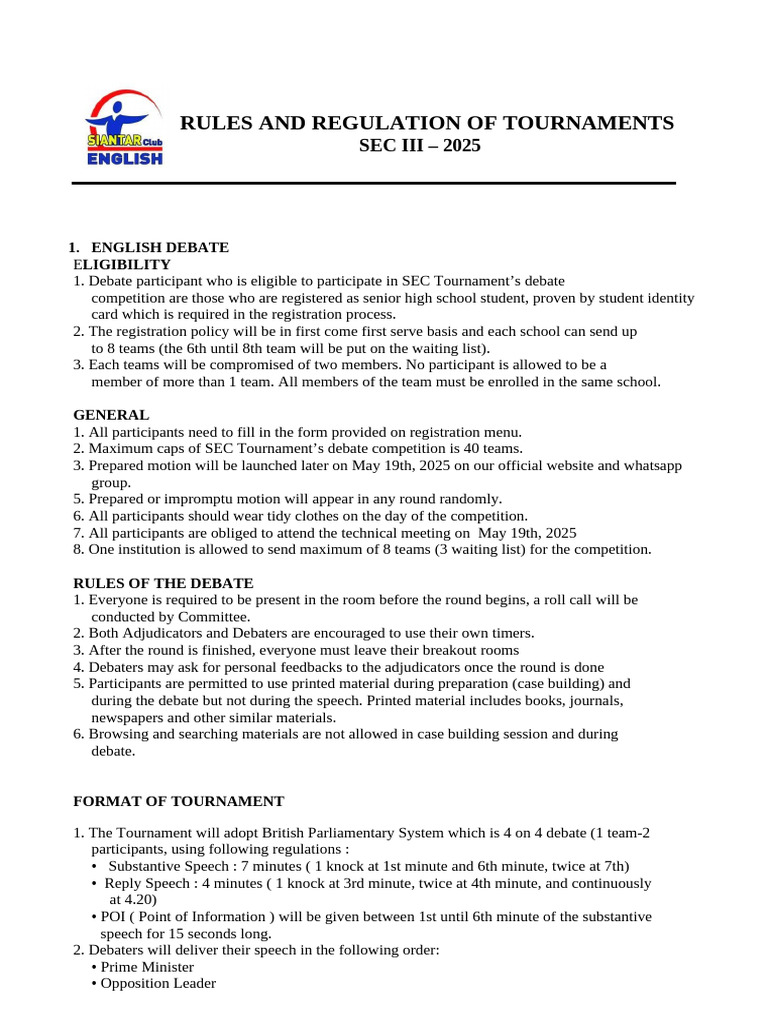 SEC III 2025 Debate & Essay Competition Rules | PDF | Essays | Manuscript