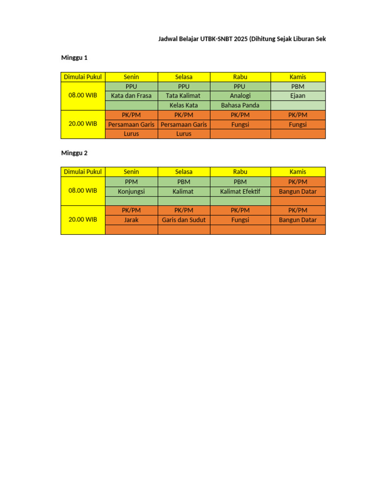 Jadwal Belajar UTBK-SNBT | PDF