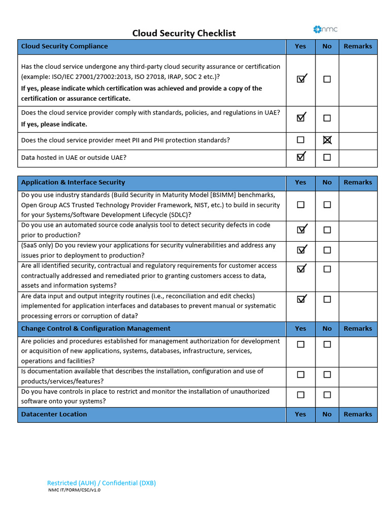 Cloud Security Checklist v1.0 | PDF | Information Security | Cloud Computing
