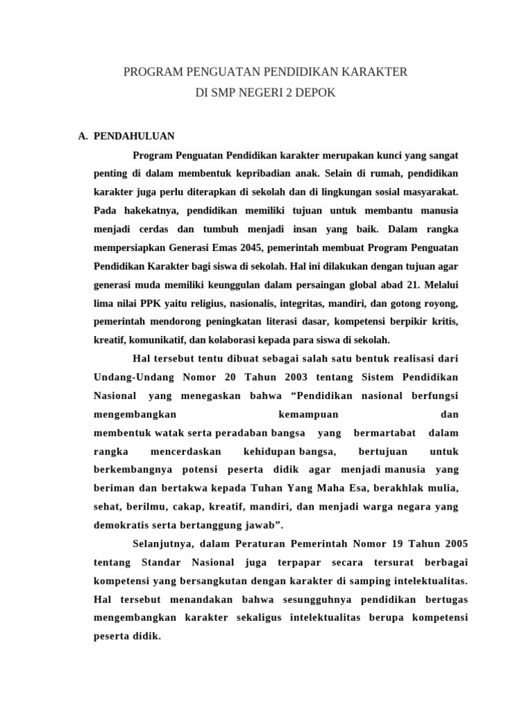 PROGRAM PENGUATAN PENDIDIKAN KARAKTER DI SMP NEGERI 2 DEPOK 20242025 | PDF