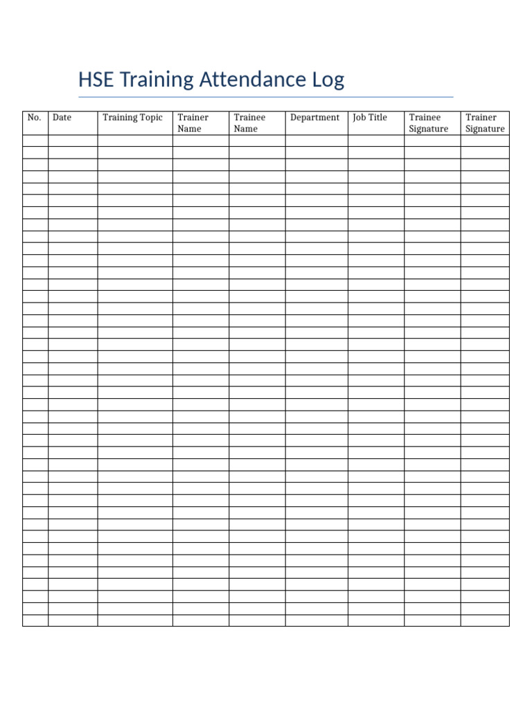 HSE Training Attendance Log 025057 | PDF