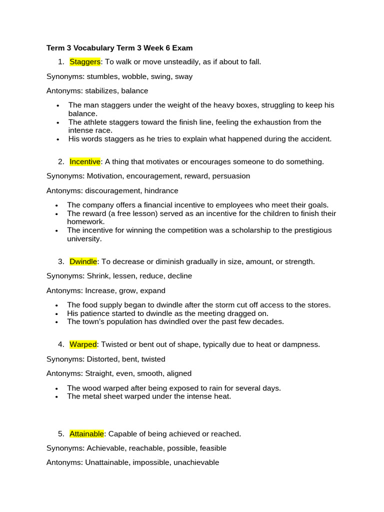 Vocabulary for Term 3 Week 6 Exam | PDF | Incentive