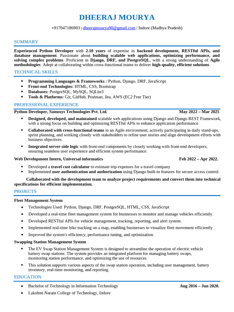 Dheeraj Mourya Resume1 PDF | PDF | Information Technology | Software Engineering