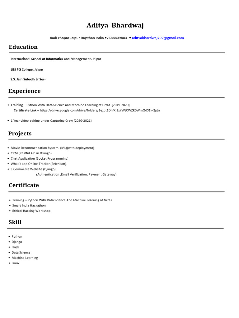 AAditya Bhardwaj Resume | PDF