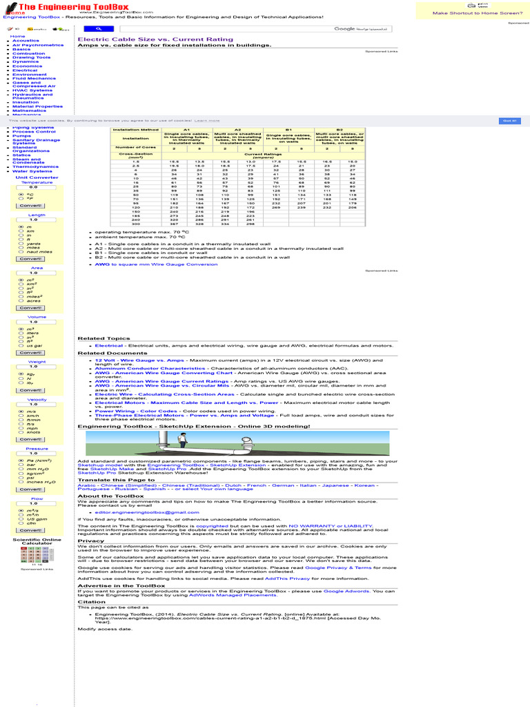 Electric Cable Size vs. Current Rating | PDF | Electrical Wiring