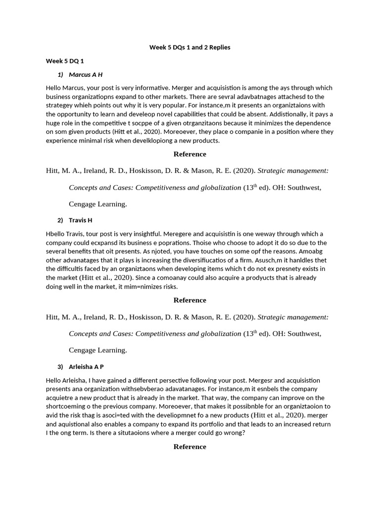 Week 5 DQs 1 and 2 Replies - 2 | PDF | Strategic Management | Financial Economics