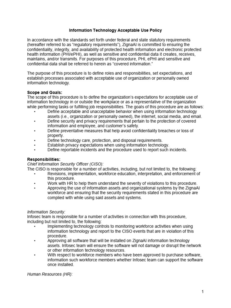 HITRUST Acceptable Use Policy Template | PDF | Information Security ...