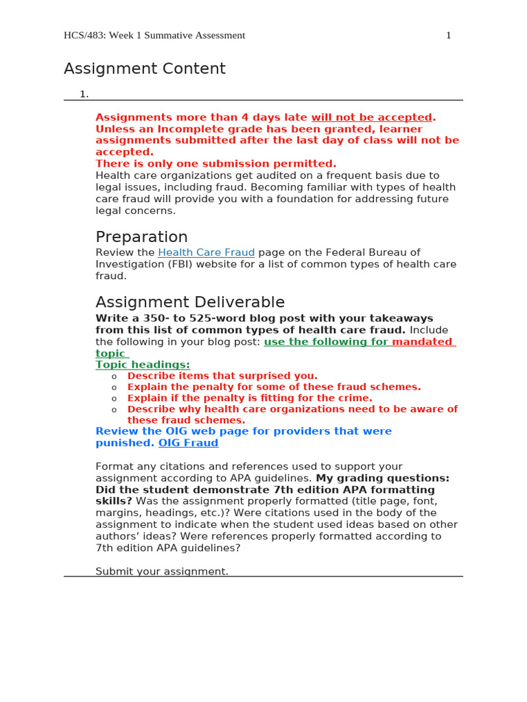HCS483 Week 1 Summative Assessment | PDF | Fraud | Health Care