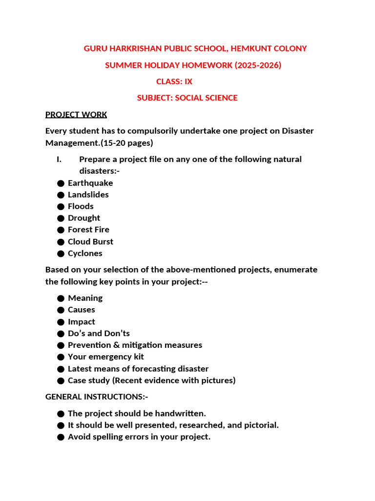 Class 9 Holiday Homework-1 | PDF