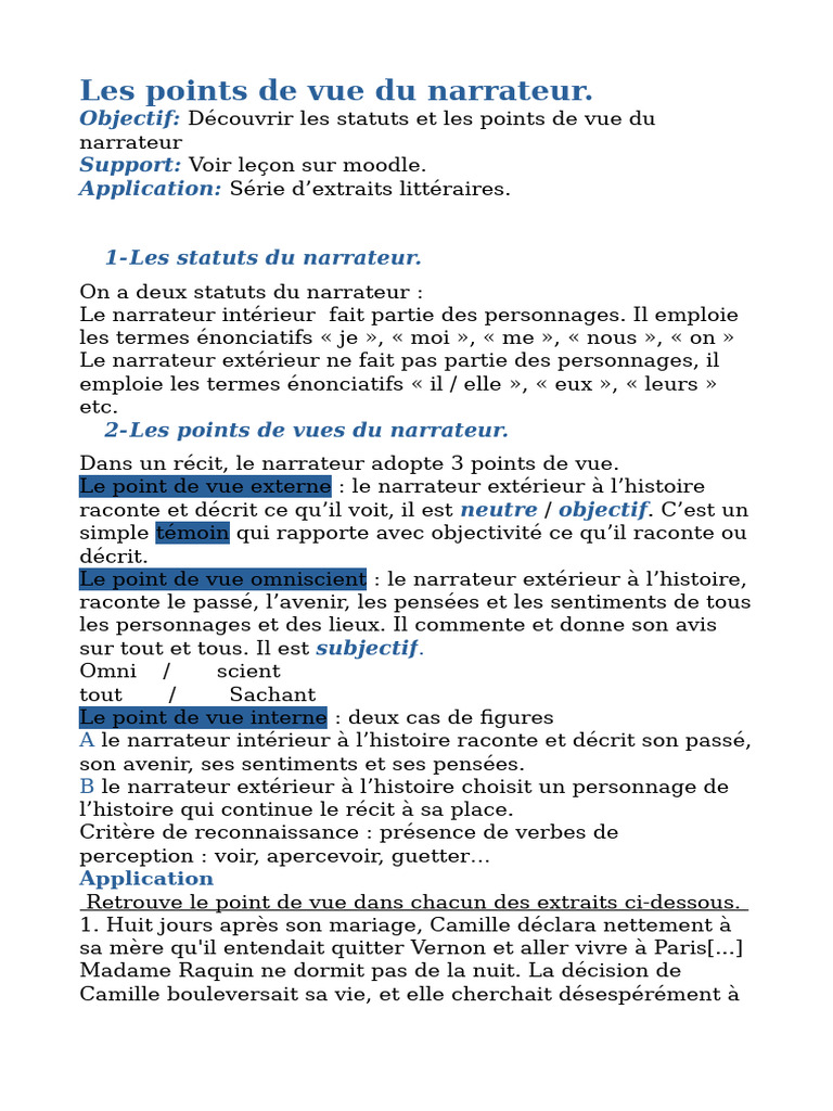Les Points de Vue Du Narrateur. | PDF