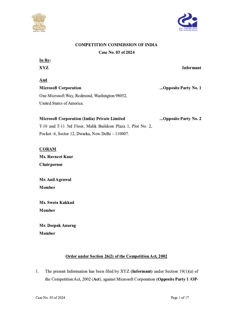 CCI Order in Case Against Microsoft | PDF