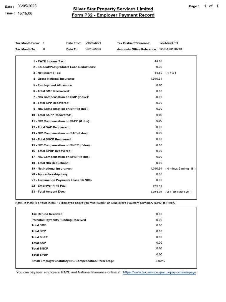 Form P32 - Employer Payment Record-2 | PDF | Taxes | Public Finance