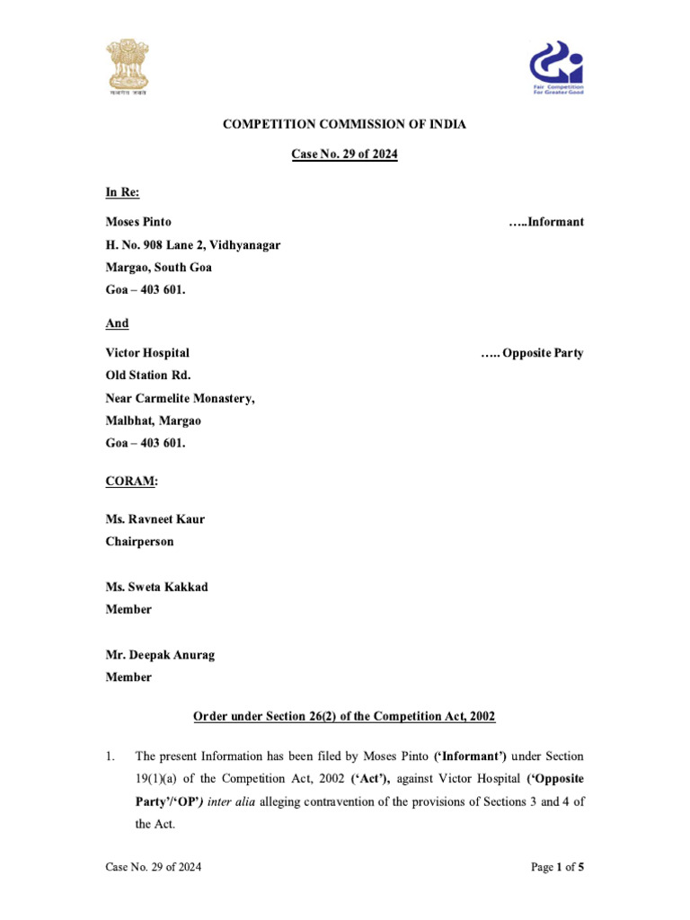 CCI Order in Case 29 of 2024 | PDF