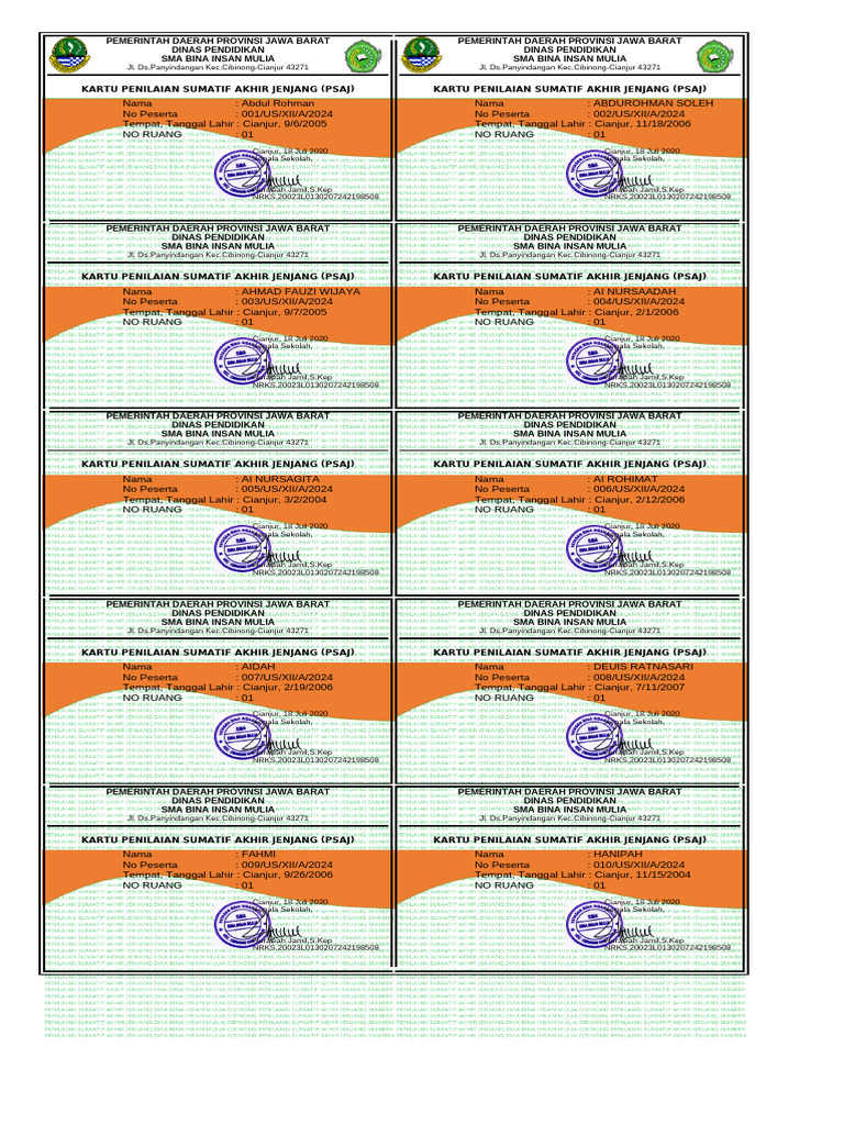 KARTU PSAT 2025 | PDF