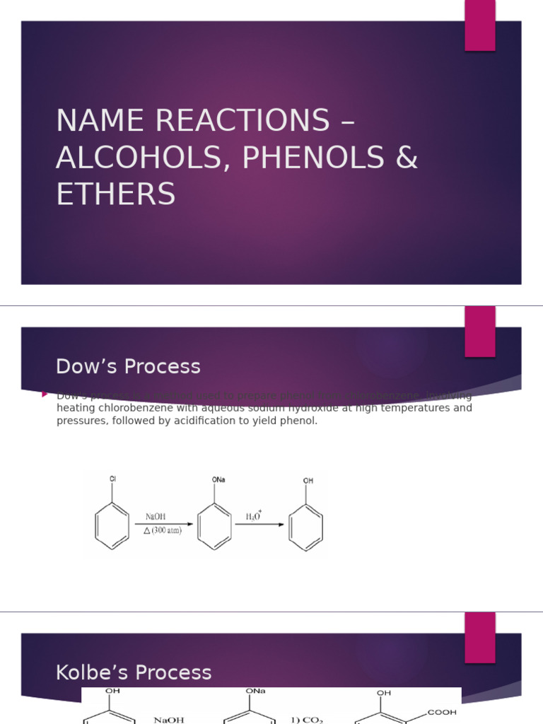 NAME REACTIONS - ALCOHOLS, PHENOLS & ETHERS, Haloalkane | PDF | Ether | Chemical Reactions